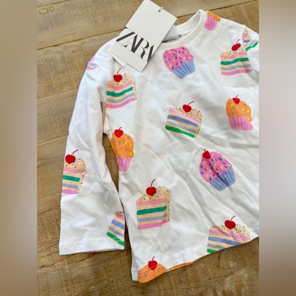 Zara | Shirts & Tops | 2 Zara Baby Girl Long Sleeve Crop Top Cupcakes ...